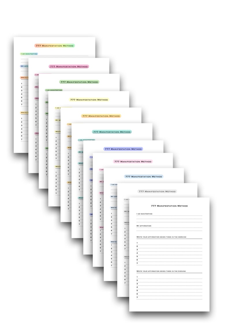 777 Manifestation Method Printable - Selection of Colours - A4, A5, US ...