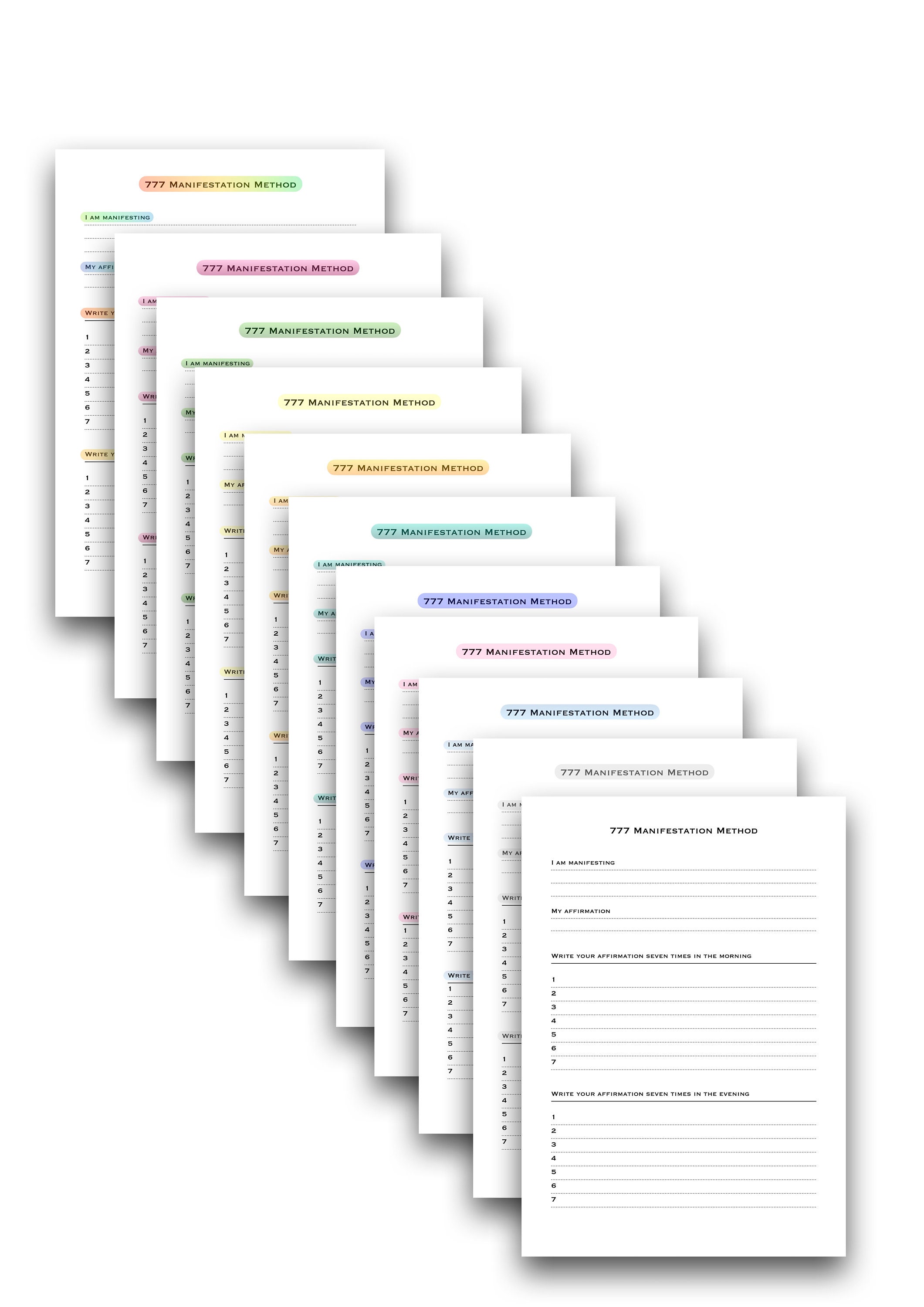 777 Manifestation Method Printable - Selection of Colours - A4, A5, US ...