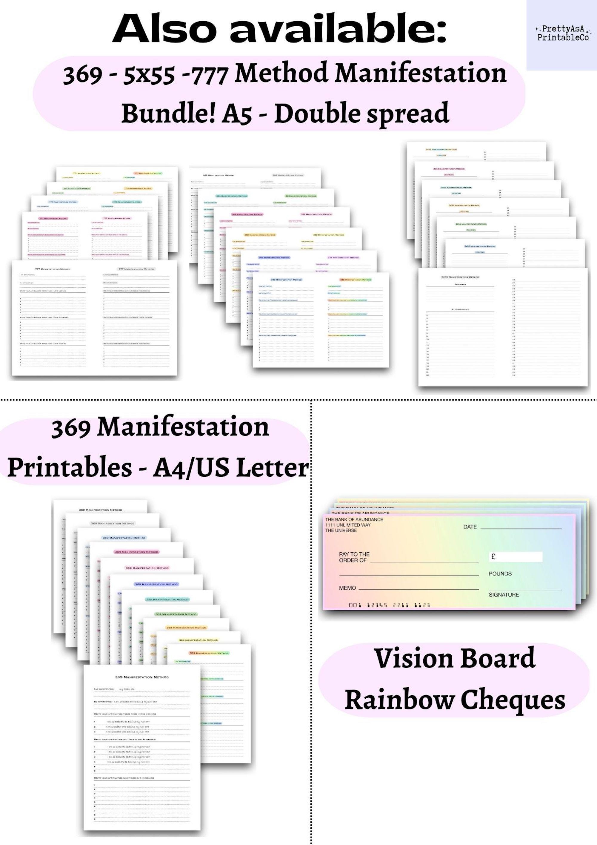 Green Vision Board Cheques - Printable Manifestation Tool (PDF) - Etsy