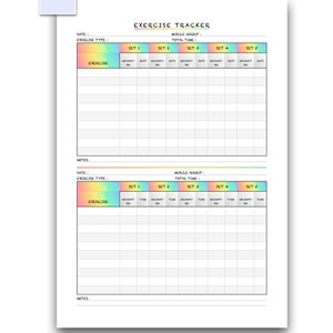 Exercise Tracker Printable - Grey, Metallic and Rainbow Workout ...
