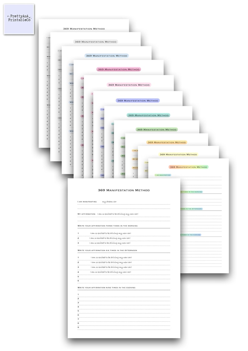 369 Manifestation Method Printable - Rainbow - Selection of Colours ...