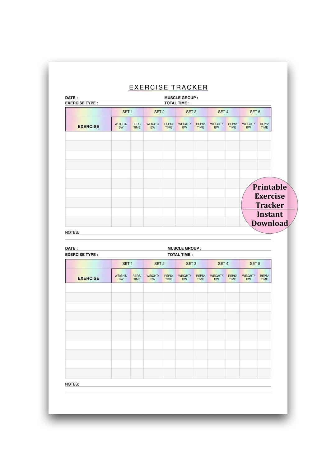 Rainbow Exercise Tracker - Workout Log - Printable Instant Download - Etsy