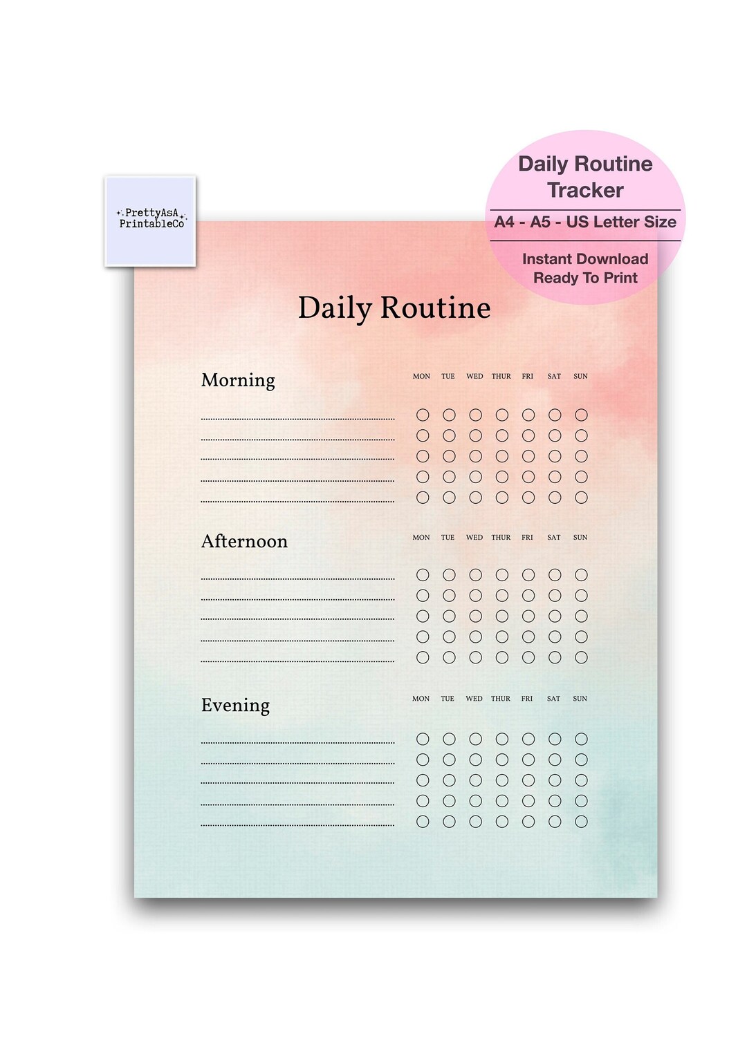 Daily Habit Tracker Printable - Routine Planner - Colourful Morning ...