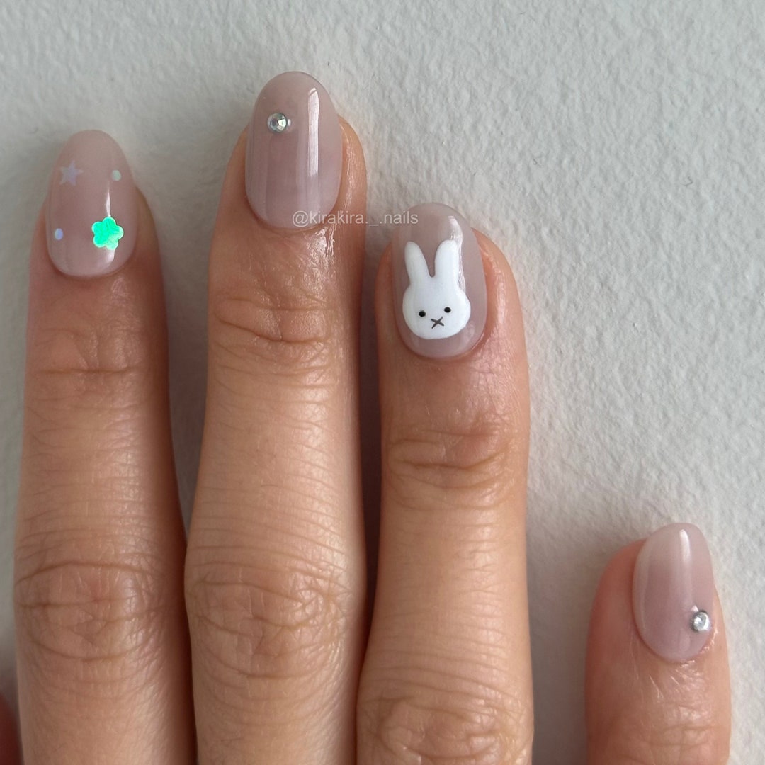 Clean Girl Miffy Inspired Press-on Nails | Hand Painted Press-on Nails ...