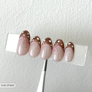 Coquette Fawn Baby Deer Bow French Tip Press-on Nails | Hand Painted ...