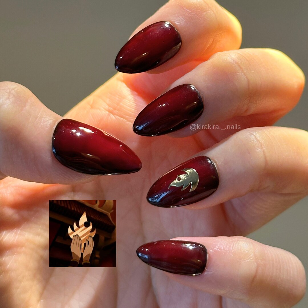 Zuko Fire Nation ATLA Inspired Burgundy Red Press-on Nails Free ...