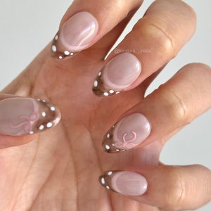 Coquette Fawn Baby Deer Bow French Tip Press-on Nails | Hand Painted ...