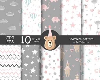 Pink and Turquoise Blue Cute Bears Digital Printable Papers - Etsy UK