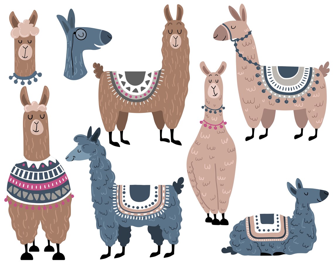 Llama Clipart Adorable Alpaca and Cactus Cute Llama Svg for - Etsy