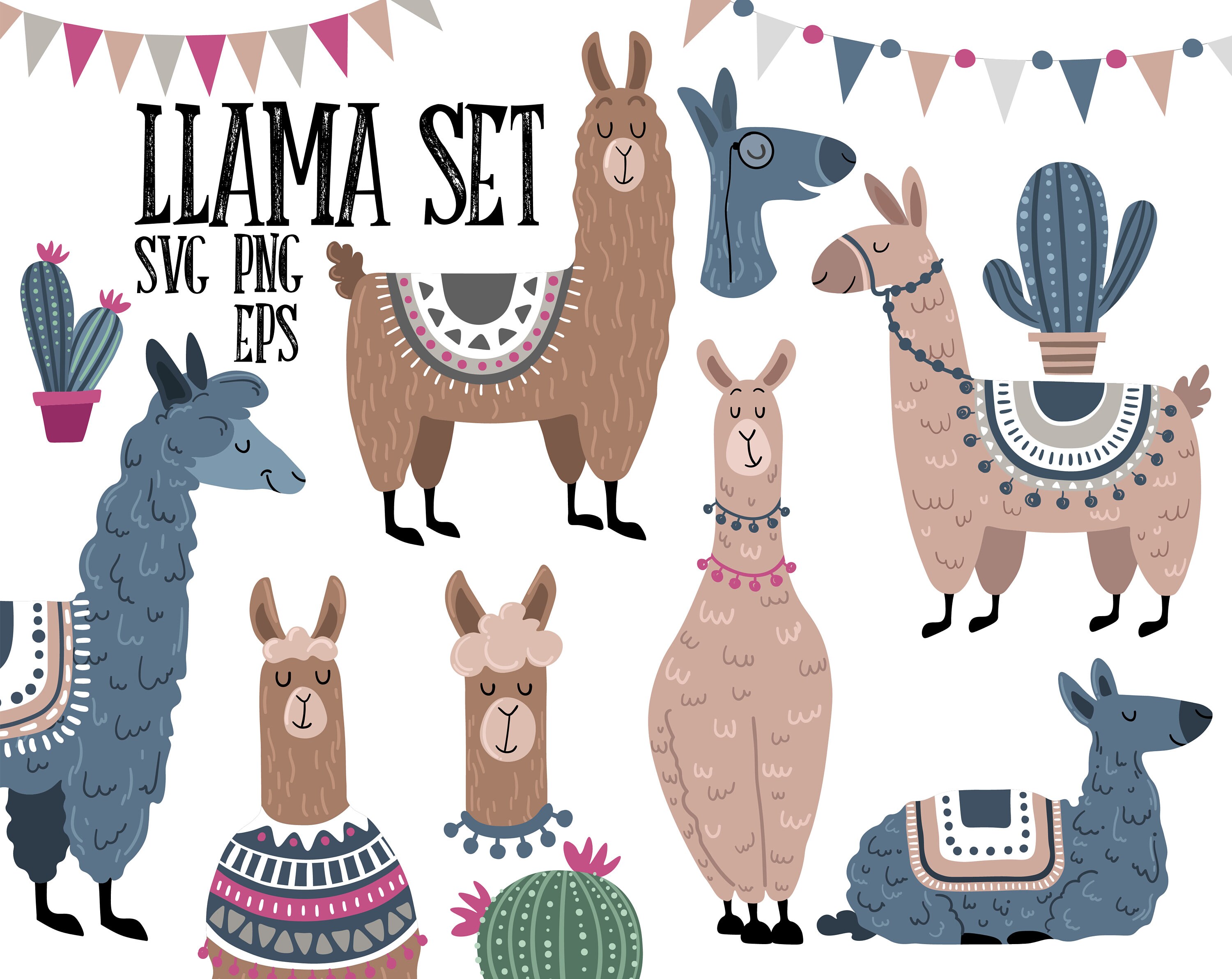 Llama Clipart Adorable Alpaca and Cactus Cute Llama Svg for - Etsy