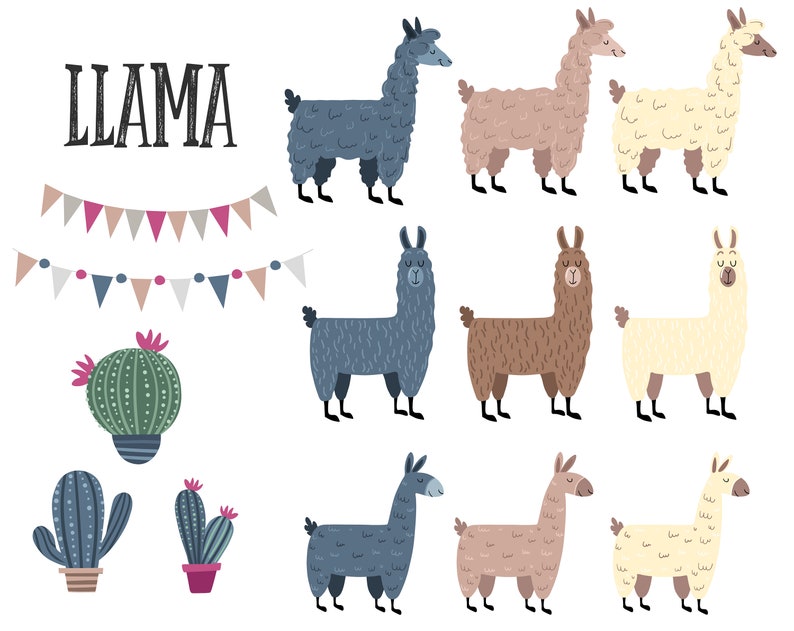 Llama Clipart Adorable Alpaca and Cactus Cute Llama Svg for - Etsy