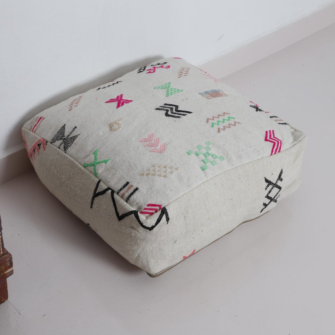 Moroccan Floor Poufs,24x24x8 Boho Pouf,handwoven Cream Cotton Pillow ...