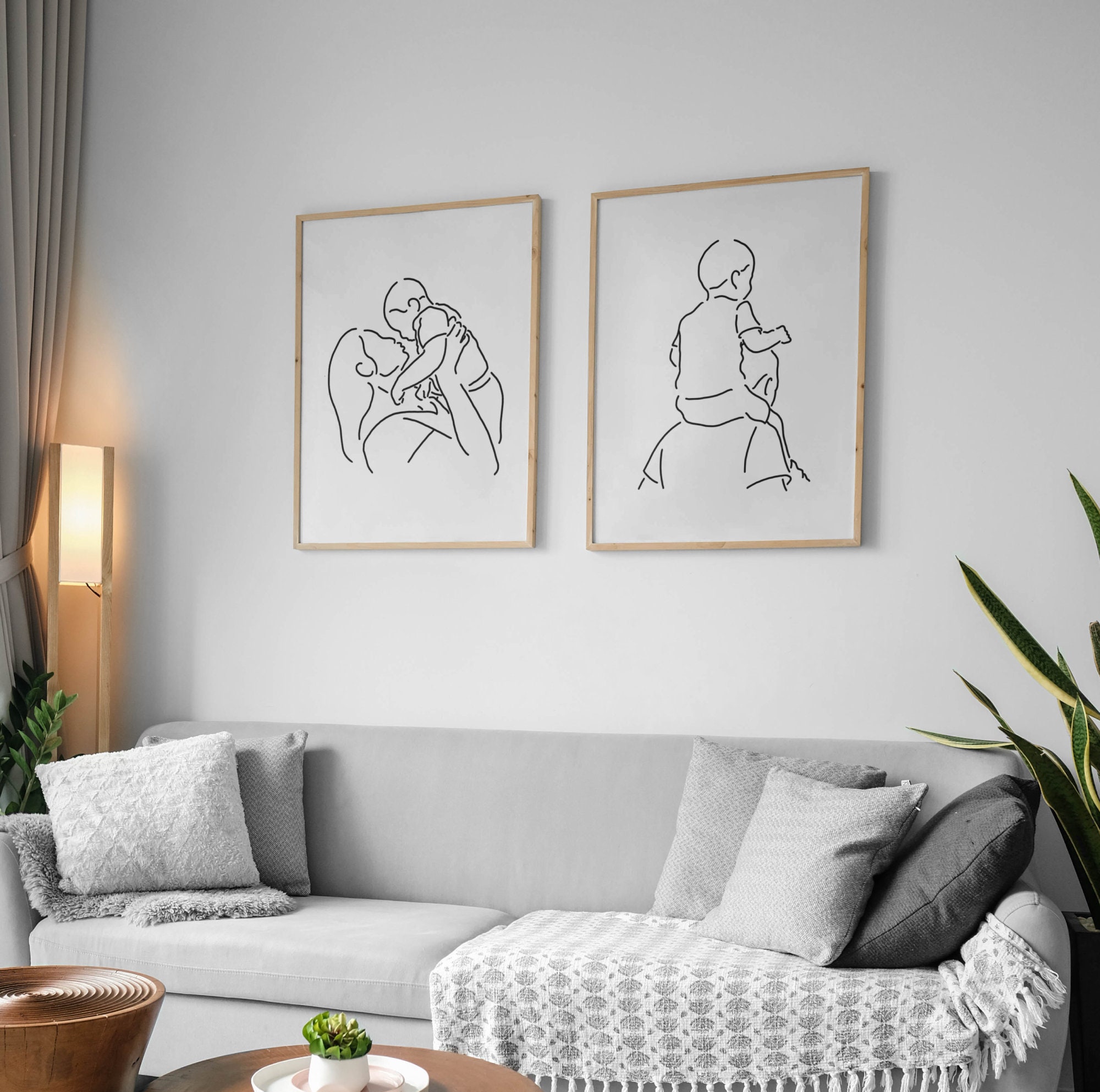 Family Drawing Poster Set of 2 Prints, Minimal Printable Line Art, Kids ...