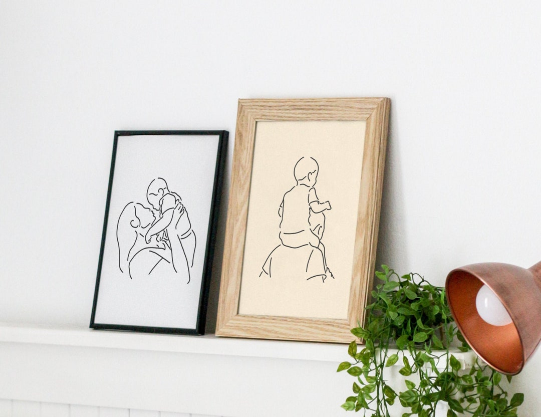 Family Drawing Poster Set of 2 Prints, Minimal Printable Line Art, Kids ...