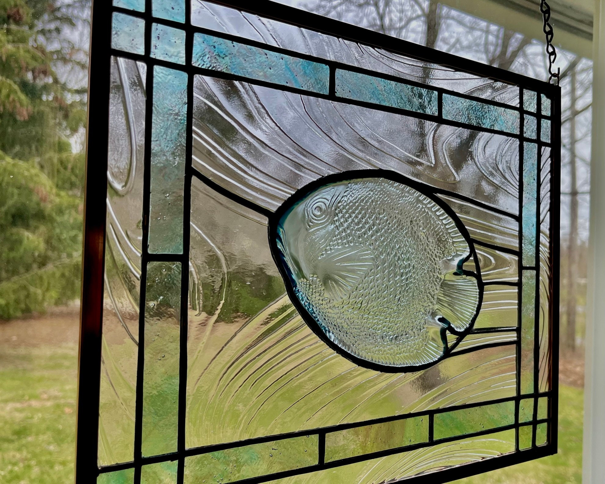 Pale Blue Fish Plate in Textured Glass - Etsy