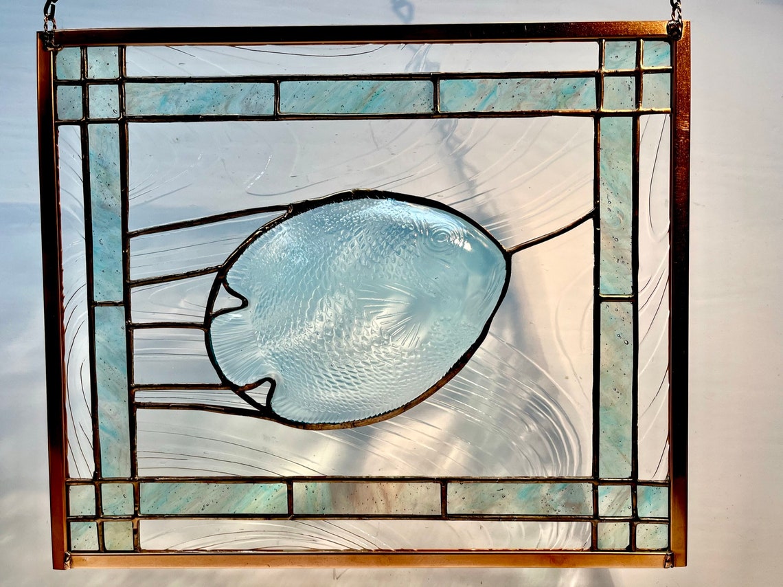 Pale Blue Fish Plate in Textured Glass - Etsy