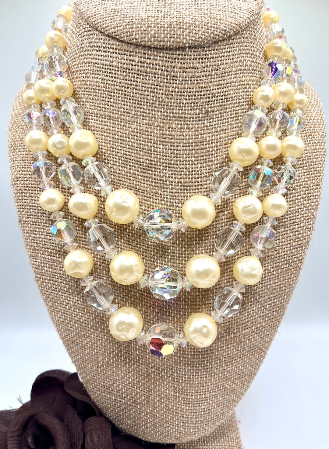 Hattie Carnegie Jewelry, Three Strand Necklace, Aurora Borealis ...