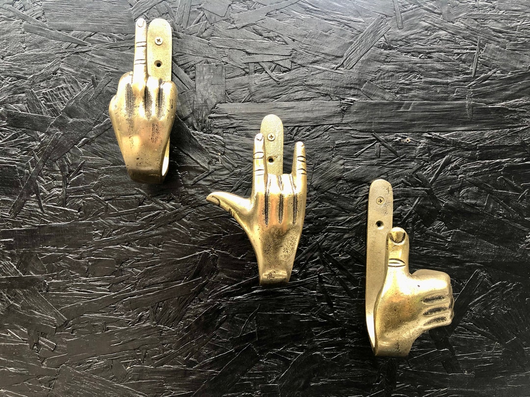Quirky Antique Gold Hand Gesture Coat Hooks Middle Finger - Etsy