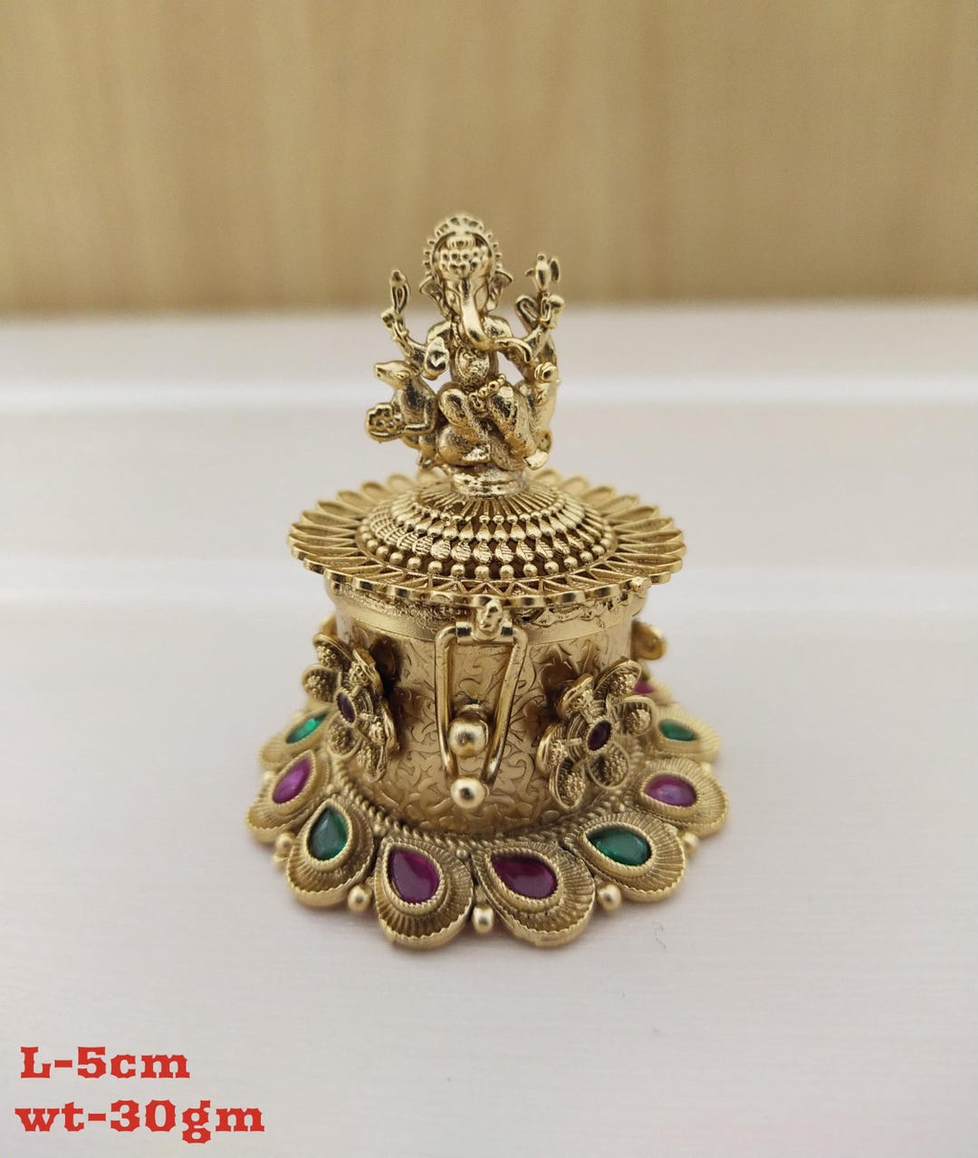 Gold Plated Sindoor Box Indian Jewelry Gold Plated Sidoor Box Ganesha ...