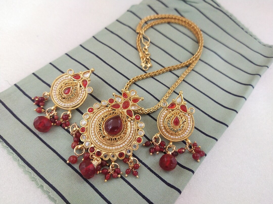 Indian Handmade Jewelry Chain Pendant Ethnic Traditional Gold Plated ...