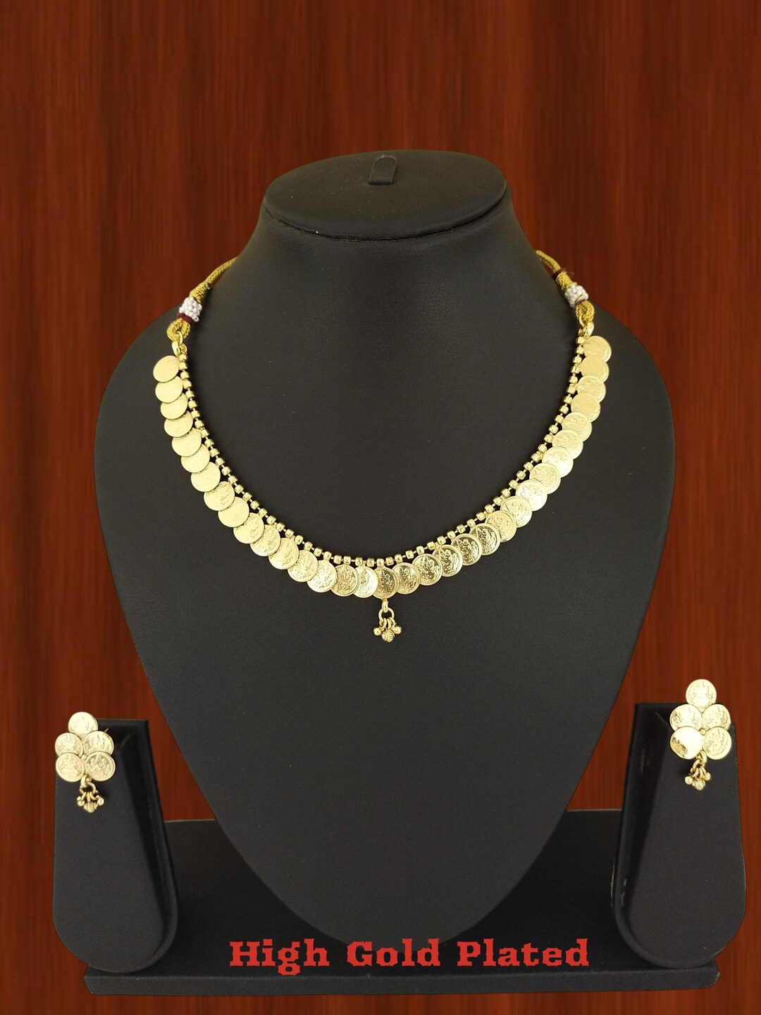 High Gold Polish Indian Temple Necklace Earring Set: South Indian ...