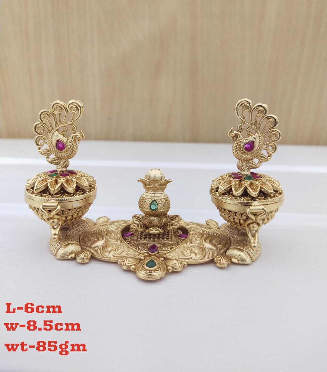 Gold Plated Sindoor Box Indian Jewelry Gold Plated Sidoor Box Peacock ...