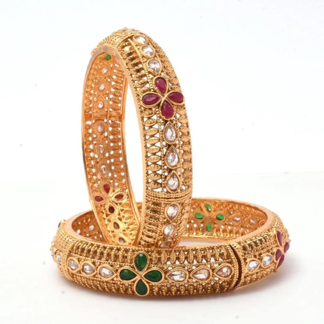 Gold Polish Indian Bangles: Ethnic Party Jewelry - Etsy