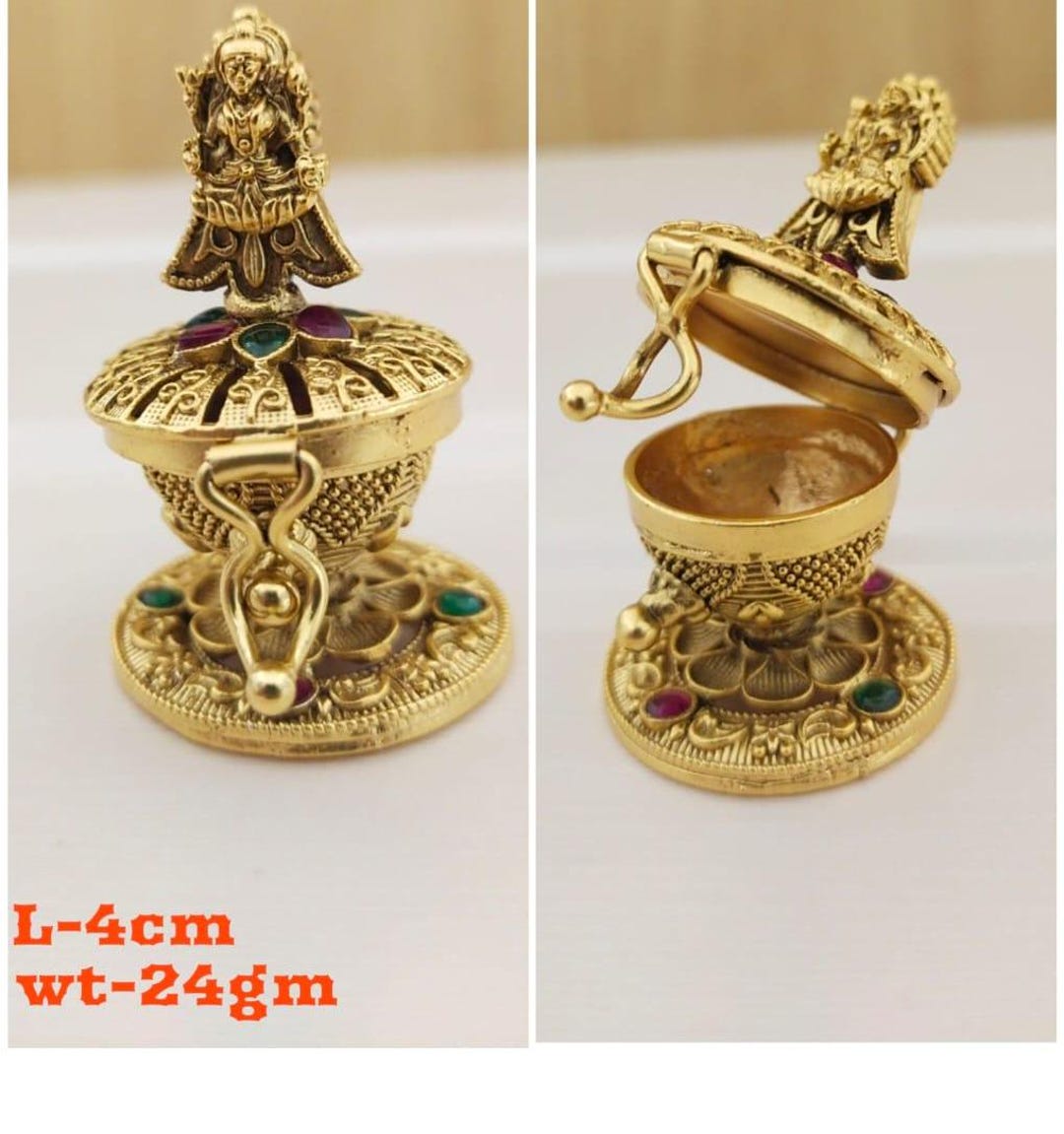 Gold Plated Temple Sindoor Box Indian Jewelry Gold Plated Sidoor Box ...