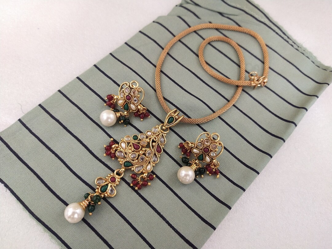 Indian Handmade Jewelry Chain Pendant Ethnic Traditional Gold Plated ...