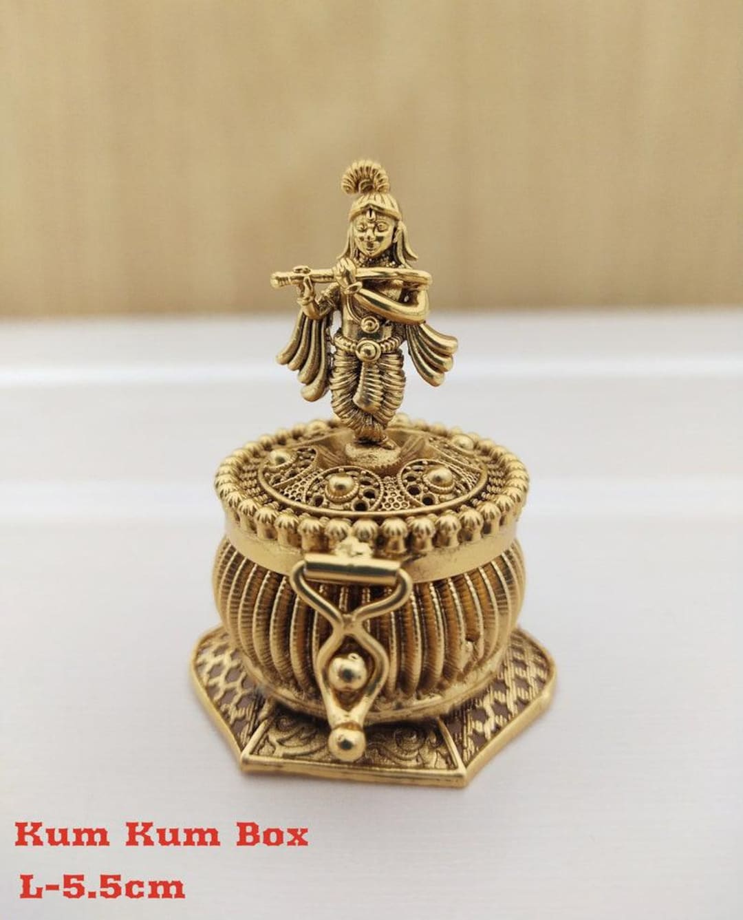 Gold Plated Sindoor Box With Krishna Figure, Pooja Accessory - Etsy
