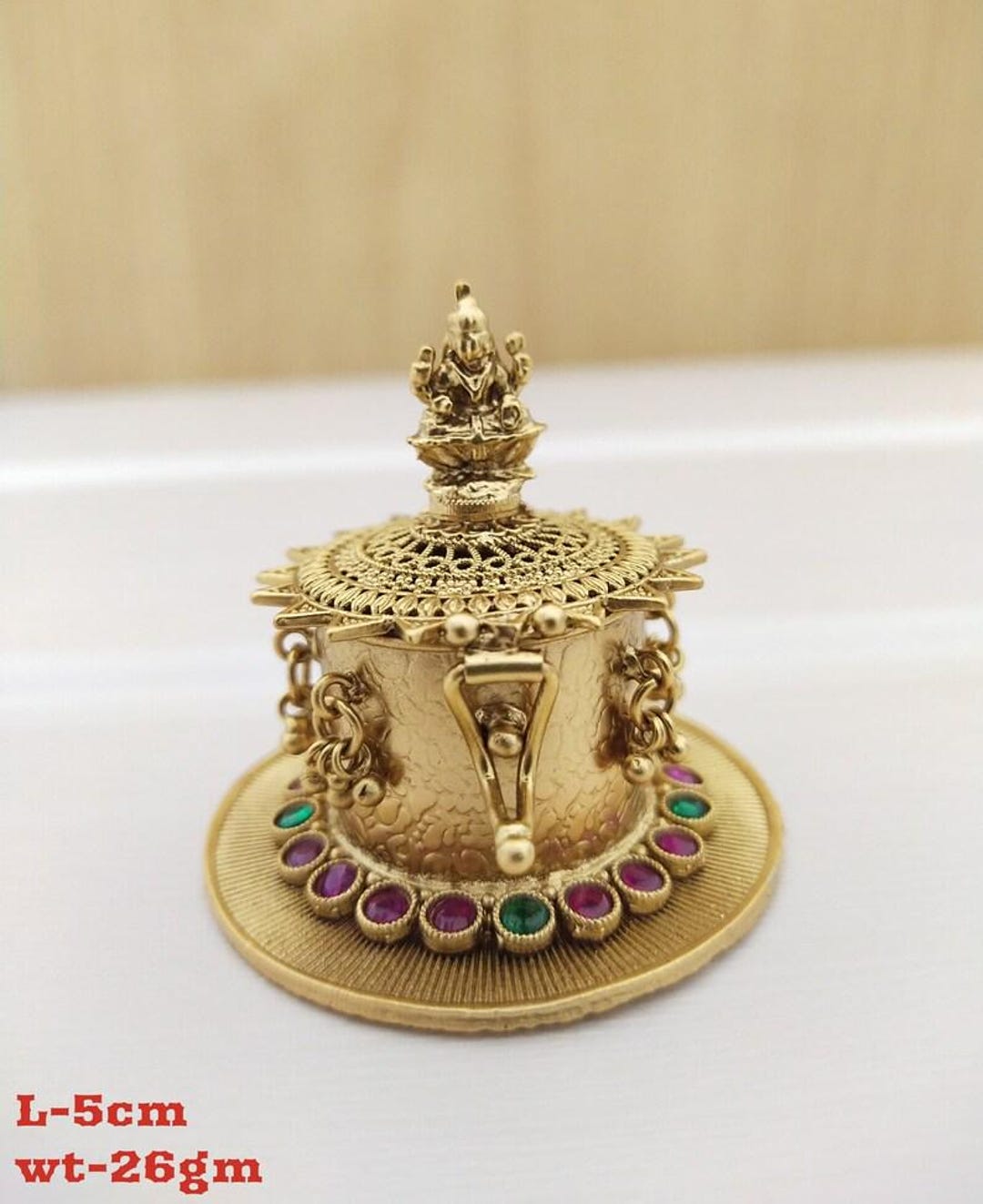 Gold Plated Sindoor Box: Radhe Krishna Kempu Indian Jewelry - Etsy