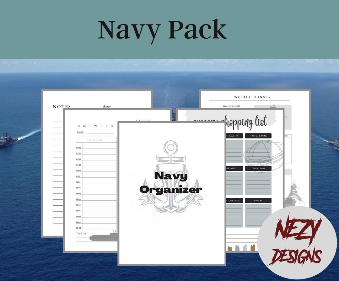 Navy Organizer Planner | Daily Weekly Monthly Planner Navy Stripe | Day ...