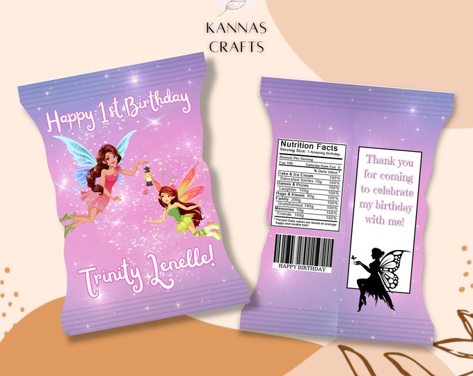 DIGITAL Custom Fairies Chip Bag Download, Fairies Party Favor, Fairies ...