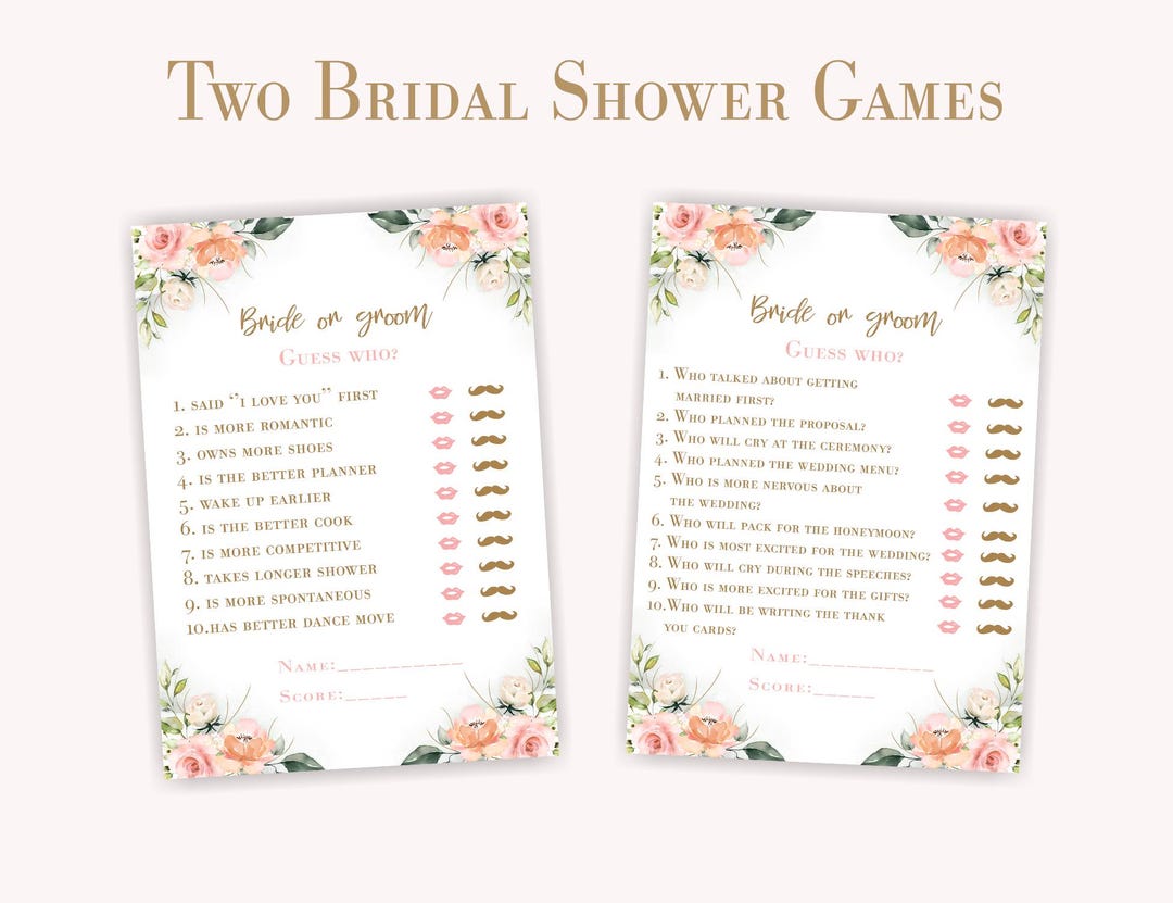 2 Printable Bridal Shower Game, Bride or Groom Guessing Game, Vows Party Game, Bridal Shower ...