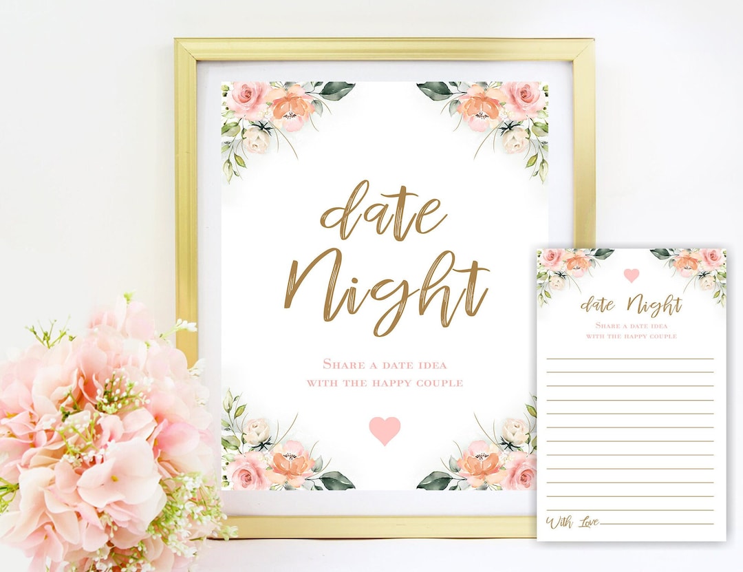 Printable Date Night Sign and Notecards, Bridal Shower Party Games ...