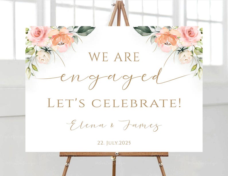 Personalized Engagement Party Sign, Blush Pink Engagement Decor, Floral ...