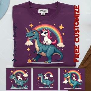 Dinosaur and Unicorn PNG Clipart Bundle: Rainbow Sunglasses Design ...