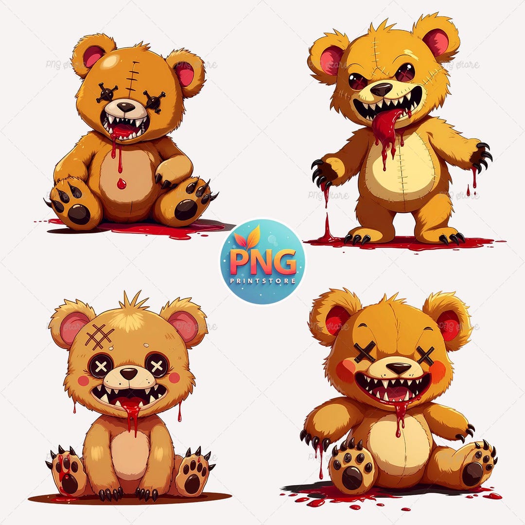 Scary Teddy Bear PNG Bundle, Spooky Clipart, Horror Bear Art, Bloody ...
