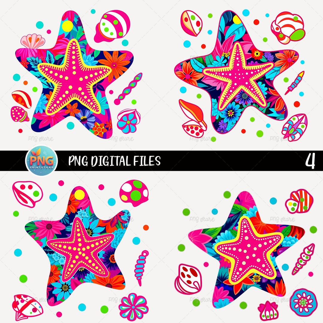 Floral Starfish PNG Bundle: Preppy Summer Clipart (digital Download) - Etsy
