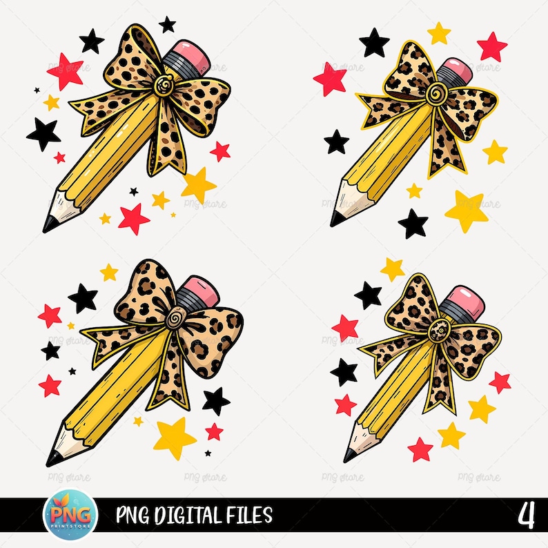 Leopard Bow Pencil PNG Clipart Bundle, School Teacher Gift (digital ...