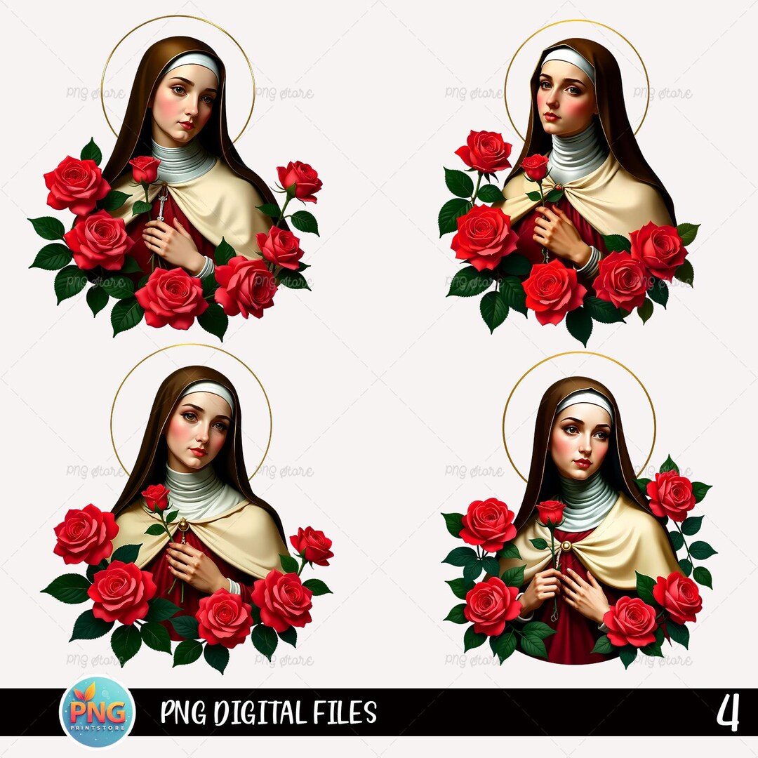 Saint Therese of Lisieux PNG Bundle: Catholic Art With Roses (digital ...