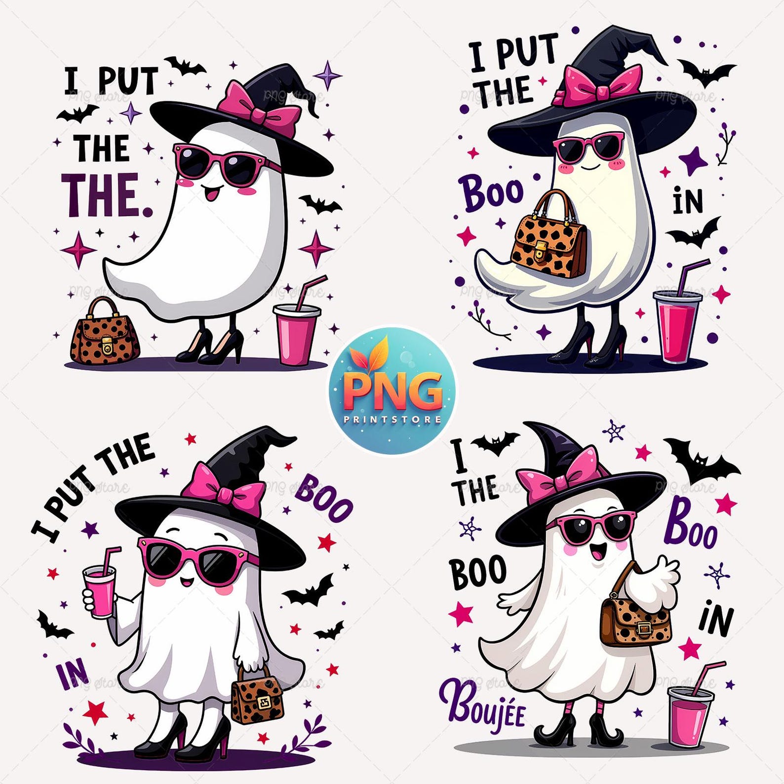 Sassy Ghost PNG Bundle, Halloween Clipart, Funny Ghost With Sunglasses ...