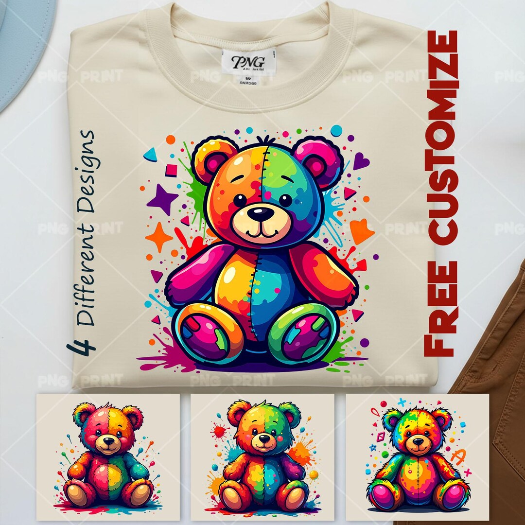 Colorful Teddy Bear PNG Bundle: Abstract Paint Splatter Clipart ...