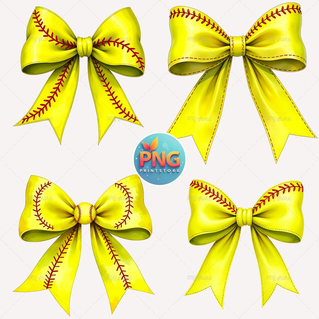 Softball Bow PNG Sublimation Bundle: Yellow Sport Design (digital ...