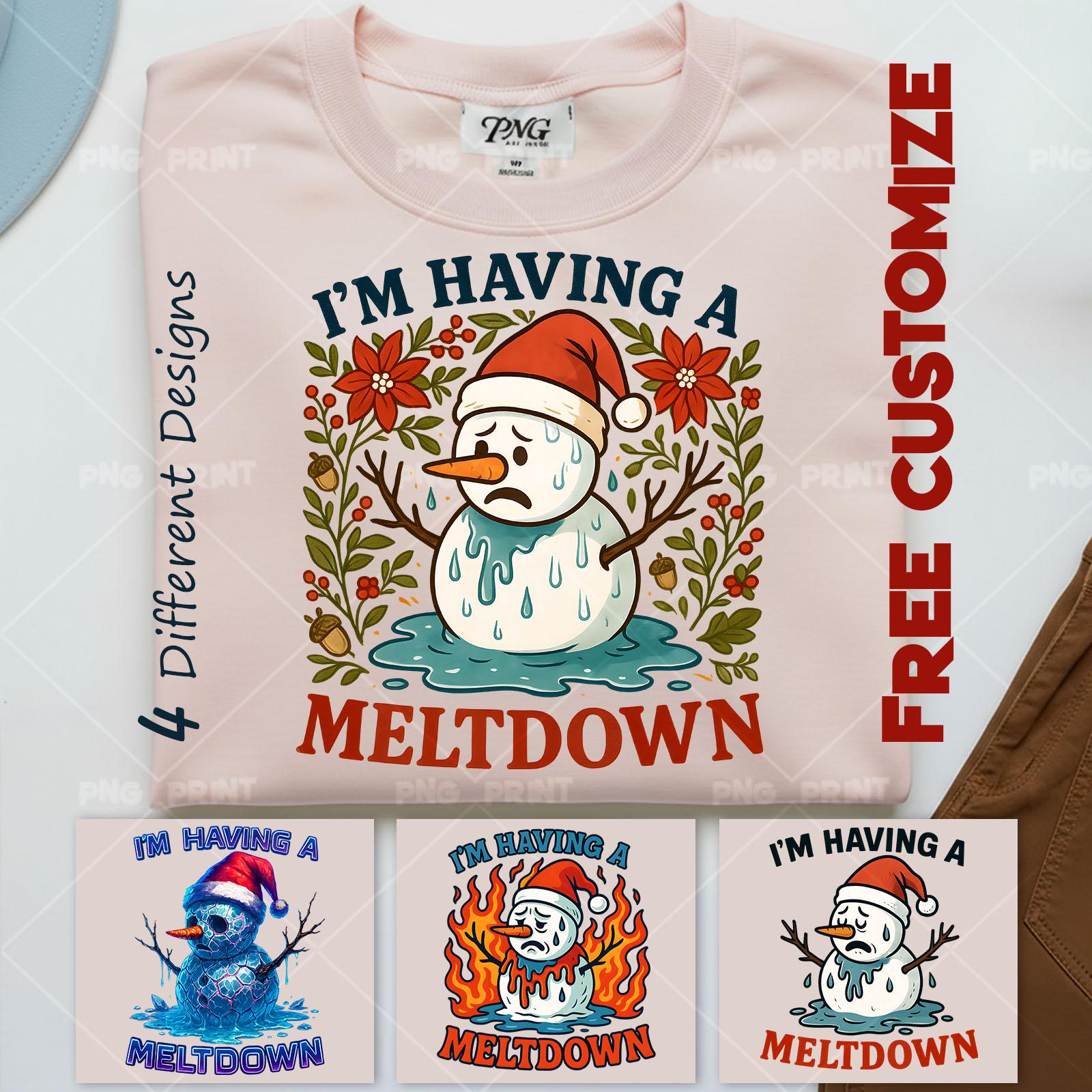Funny Snowman PNG Set: Meltdown Design, Pastel Christmas (digital ...