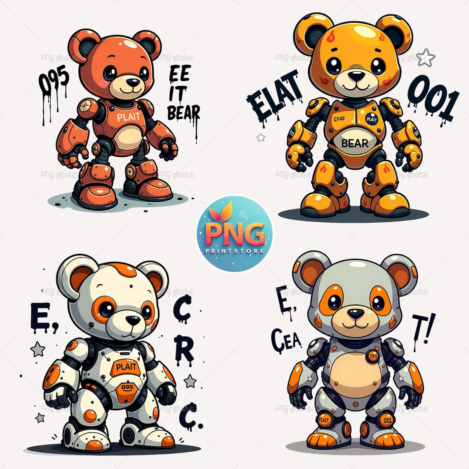 Robot Teddy Bear PNG Bundle, Cute Robot Clipart, Graffiti Design ...