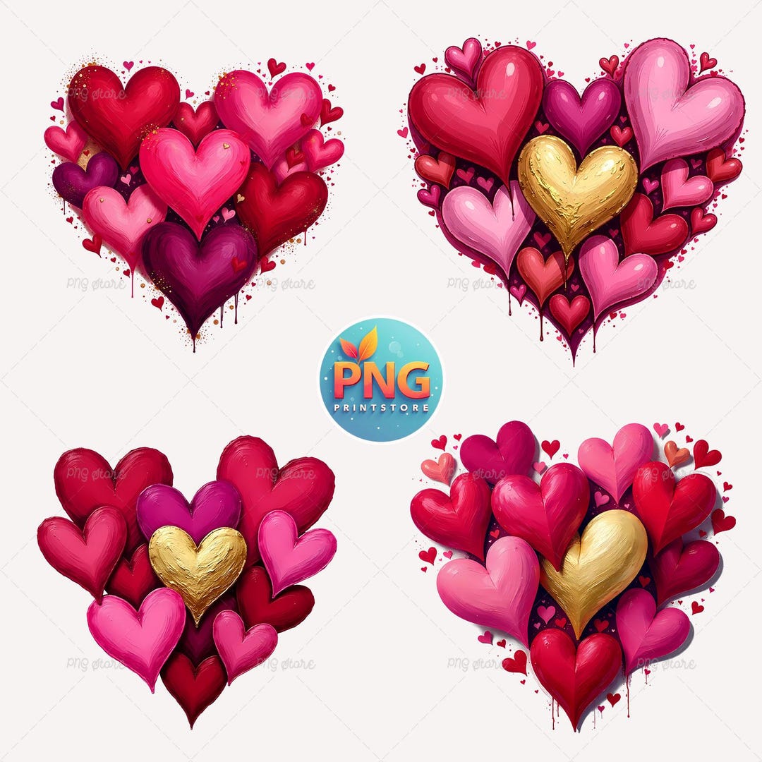Valentine Hearts PNG Bundle, Red Pink Love Clipart, Glitter Heart ...