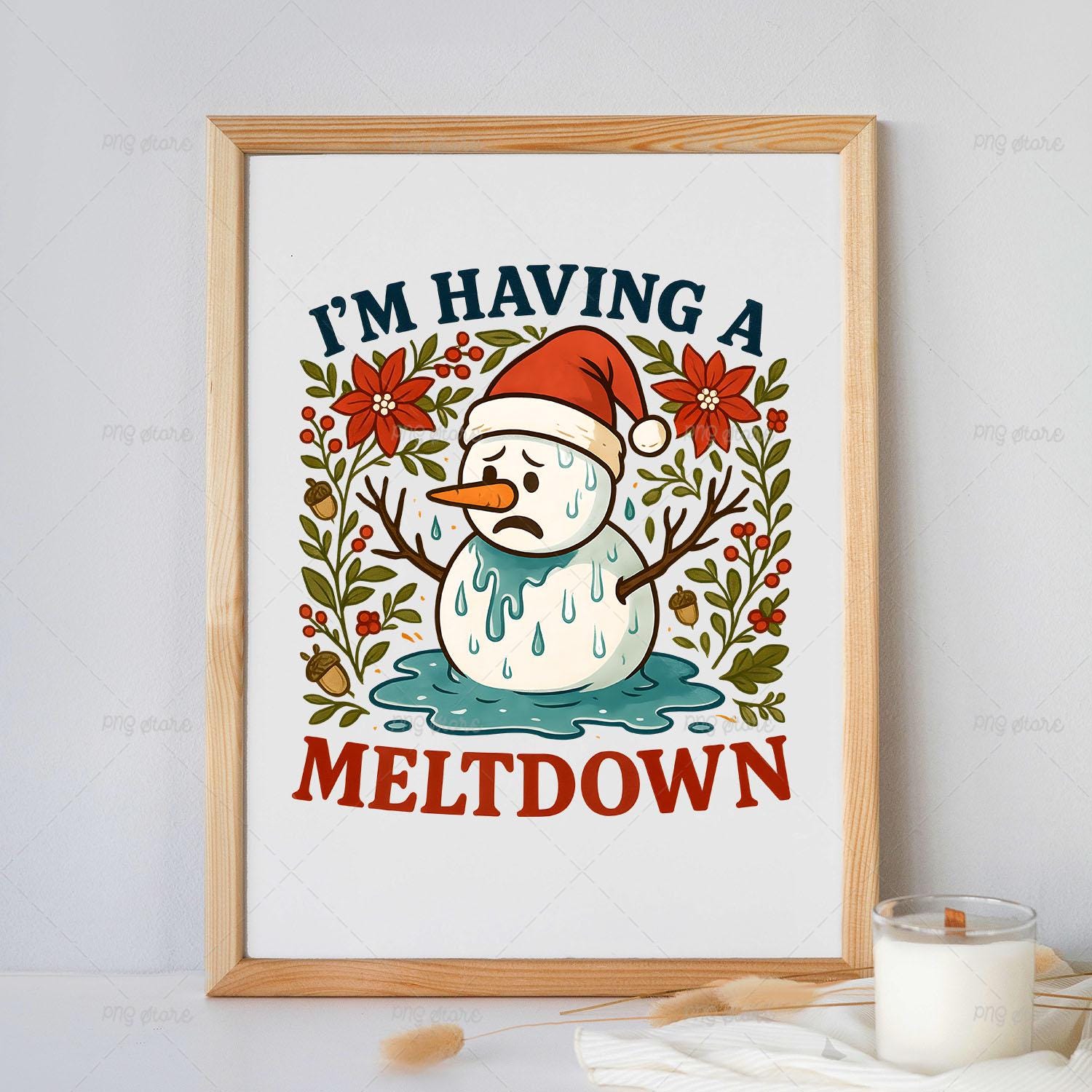 Funny Snowman PNG Set: Meltdown Design, Pastel Christmas (digital ...