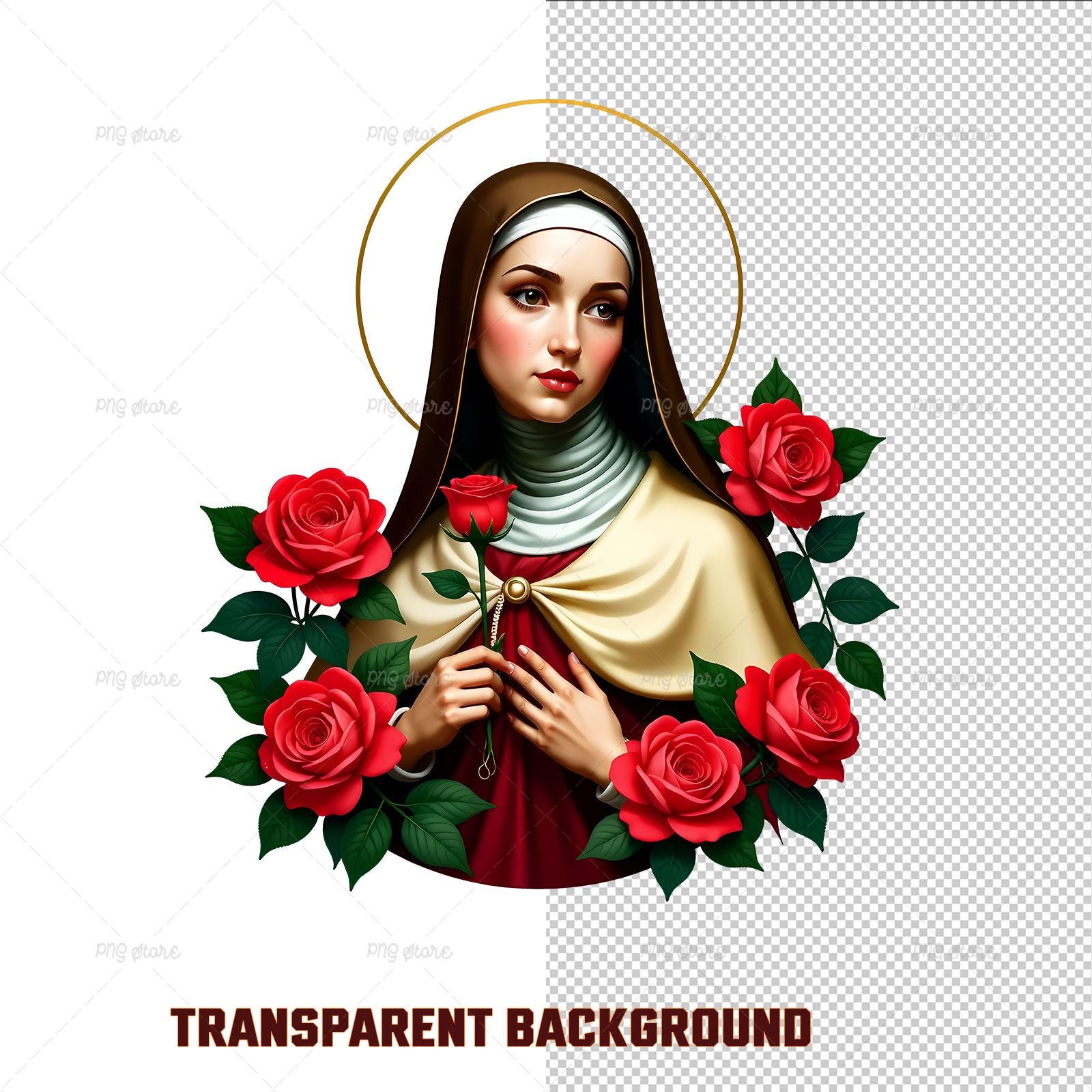 Saint Therese of Lisieux PNG Bundle: Catholic Art With Roses (digital ...