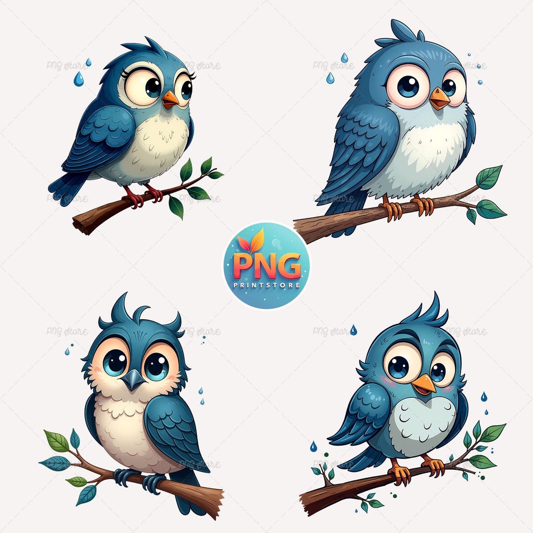 Cute Bluebird PNG Clipart Bundle, Rainy Day Graphics (digital Download ...